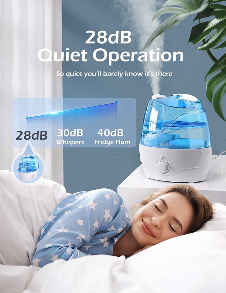 Homasy Cool Mist Humidifier, 28dB Quiet BPA-Free, 30H Run Time - Blue ...