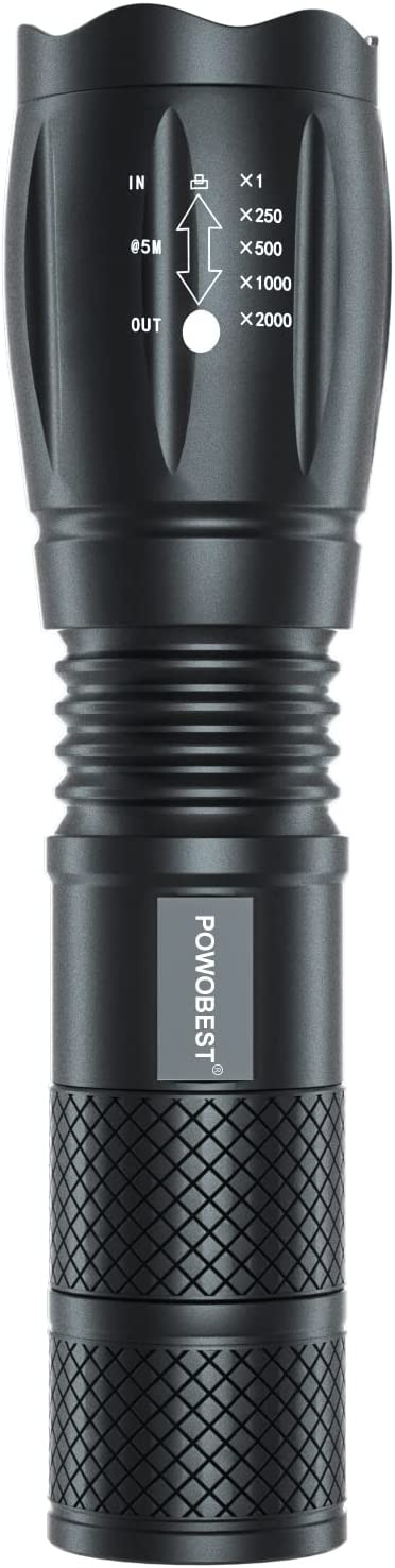 POWOBEST LED Handheld Flashlight - High Lumen, Zoomable, 5 Light Modes ...