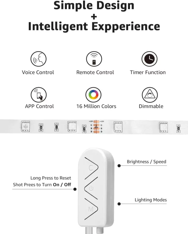 Lepro Smart WiFi RGB LED Strip Lights – 10m, Remote & APP Control ...